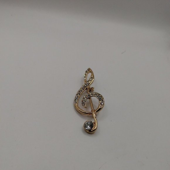 Unbranded | Jewelry | Vintage Brooch Treble Clef Gold Tone Clear ...